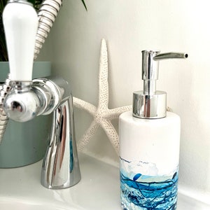 Hand-painted Ocean Wave Ceramic Soap Dispenser, Coastal Bathroom Decor ...