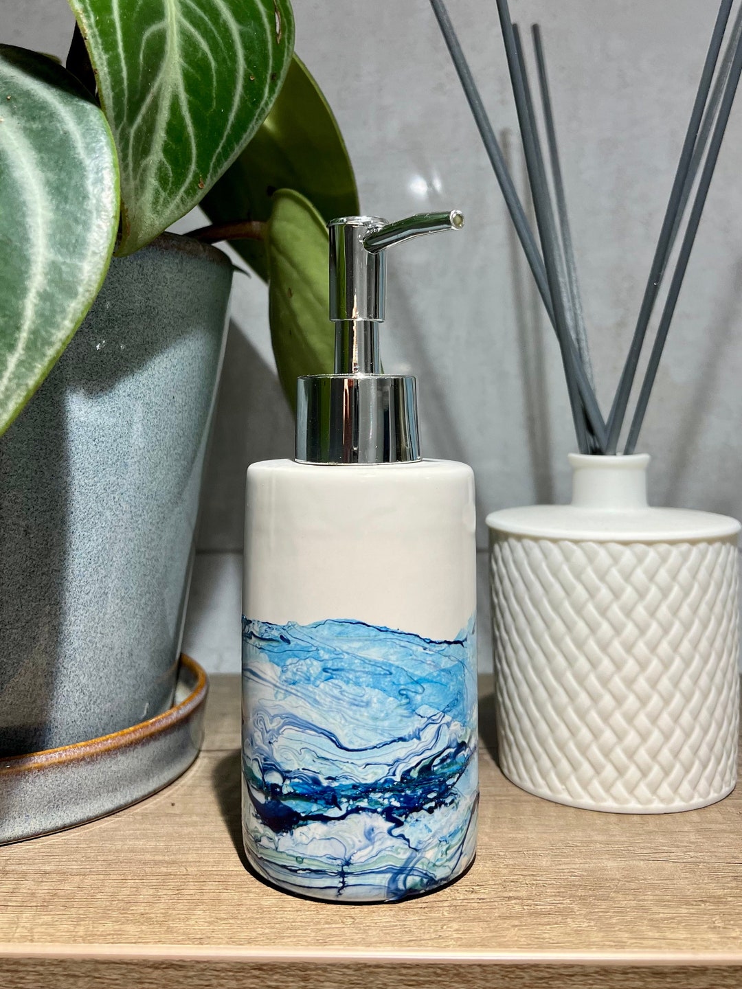 Hand-painted Ocean Wave Ceramic Soap Dispenser, Coastal Bathroom Decor ...