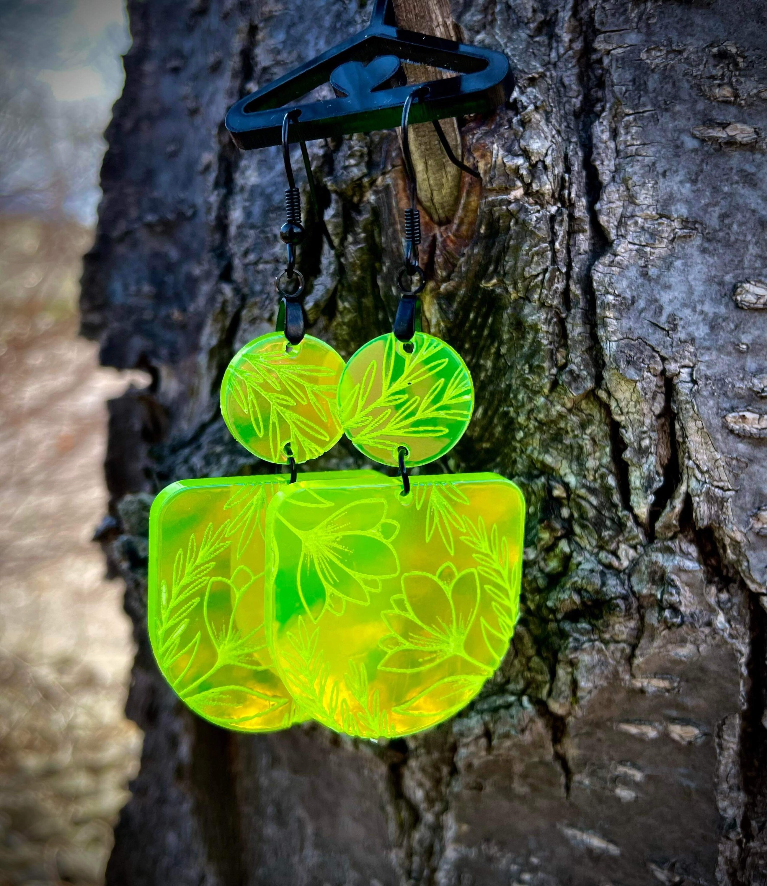 Floral Rounded Semi Circle Laser Engraved Earrings Digital - Etsy