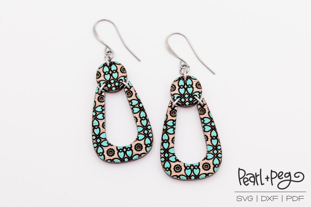 Western Heart Pattern 2 Part Laser Engraved Earrings Digital Download ...