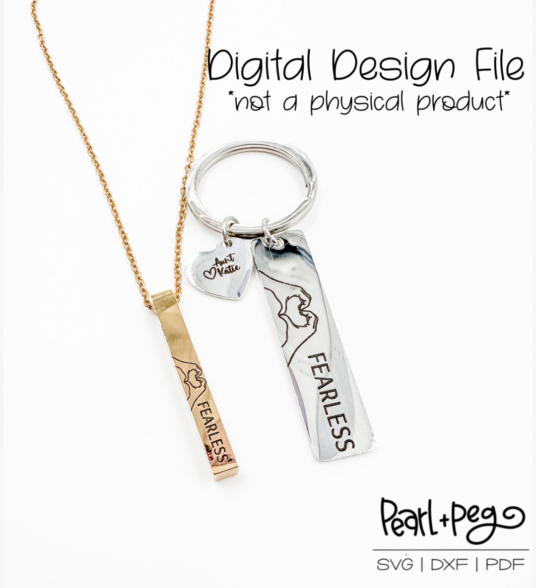 Fearless Bar Keychain With Heart Metal Blank Jewelry Engraving Digital ...