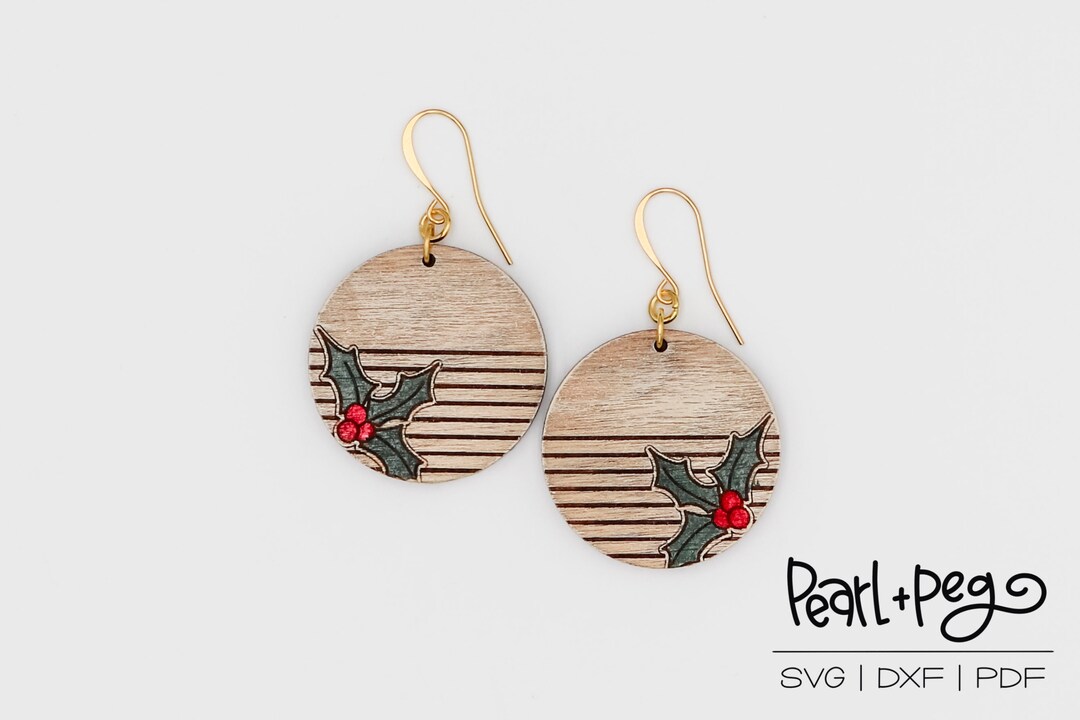 Holly Berry Stripes Laser Engraved Earrings Digital Download - Etsy