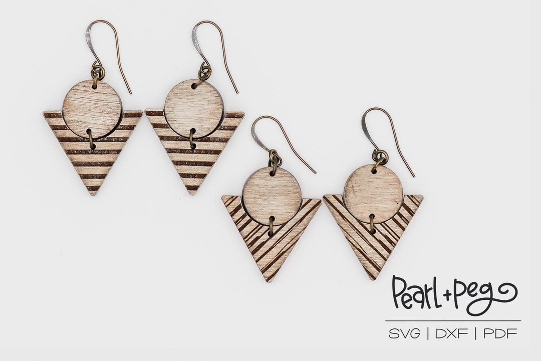 Striped Slanted Circle Triangle Bundle Laser Engraved Earrings Digital ...