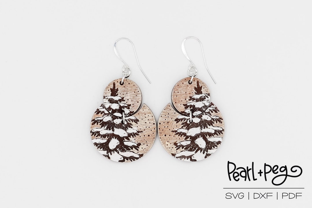 Snowy Christmas Tree 2 Part Laser Engraved Earrings Digital Download - Etsy