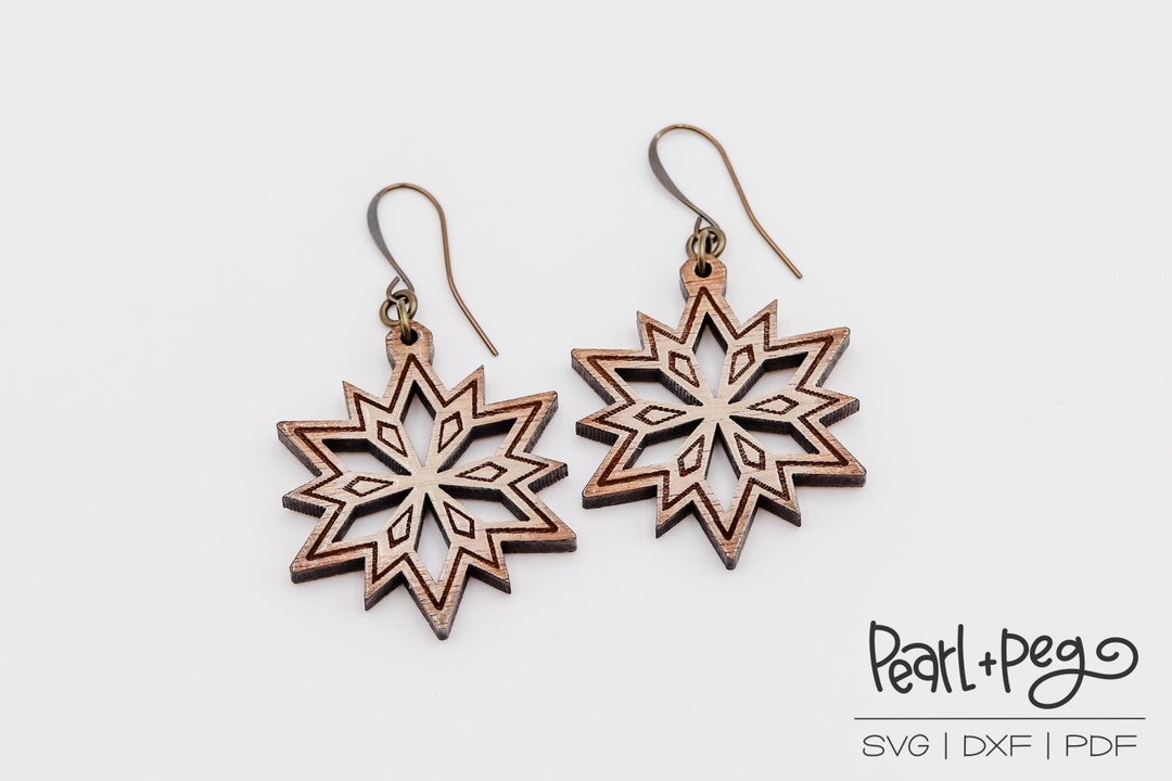 Bordered Snowflake Laser Engraved Earrings Digital Download - Etsy