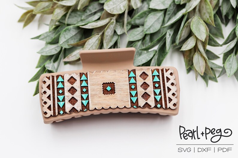 Aztec Hair Clip Scalloped Laser Engraved Hair Clip File - Etsy
