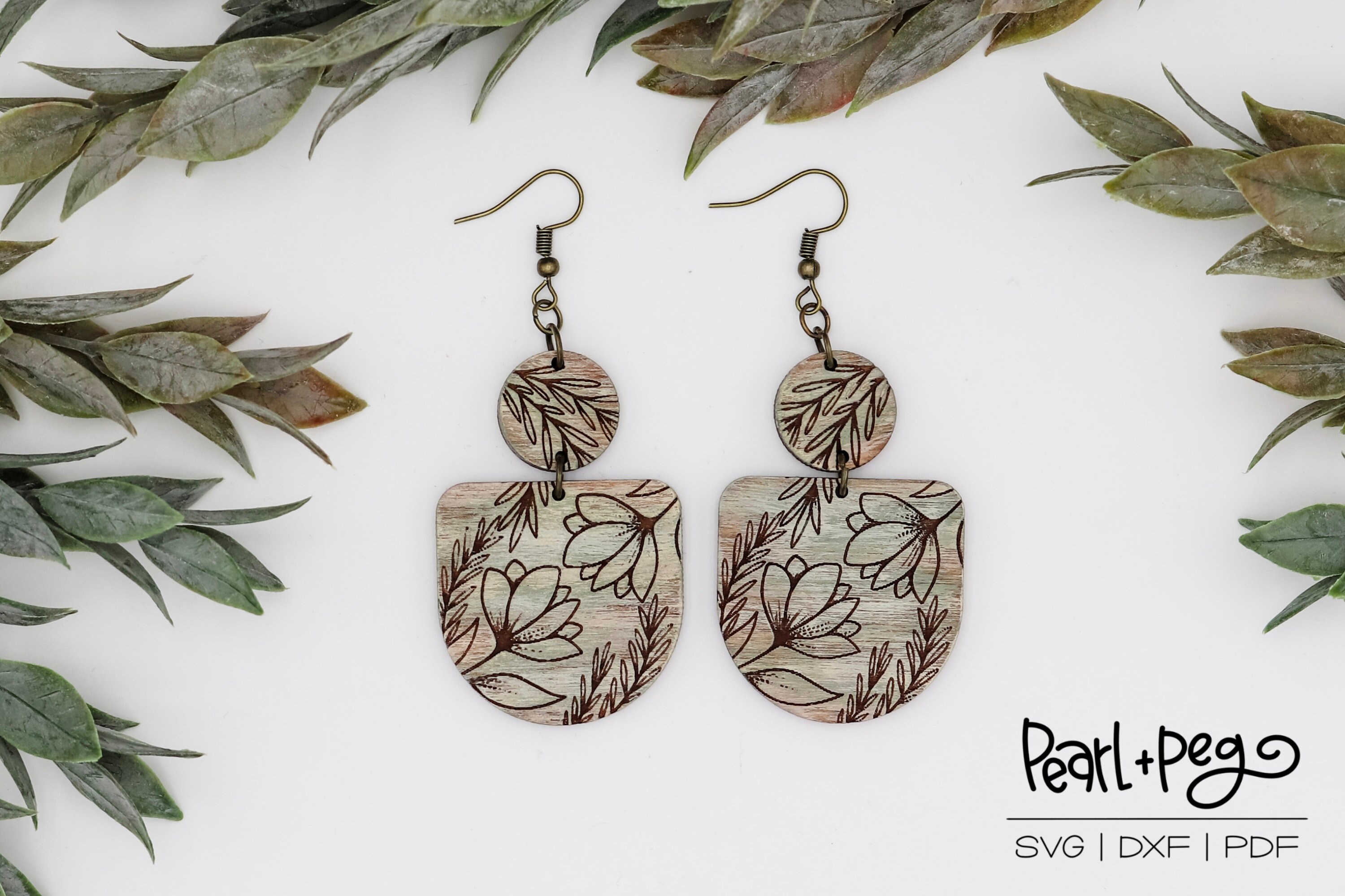 Floral Rounded Semi Circle Laser Engraved Earrings Digital - Etsy