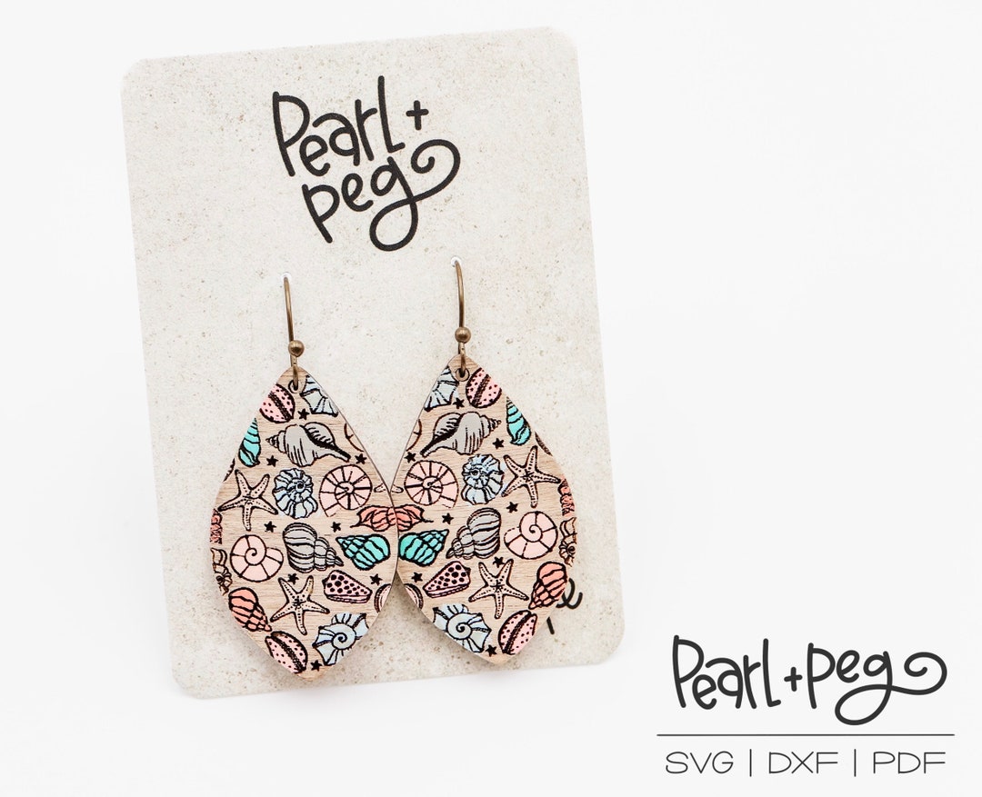 Beach Shells Drop Laser Engraved Earrings Digital Download - Etsy