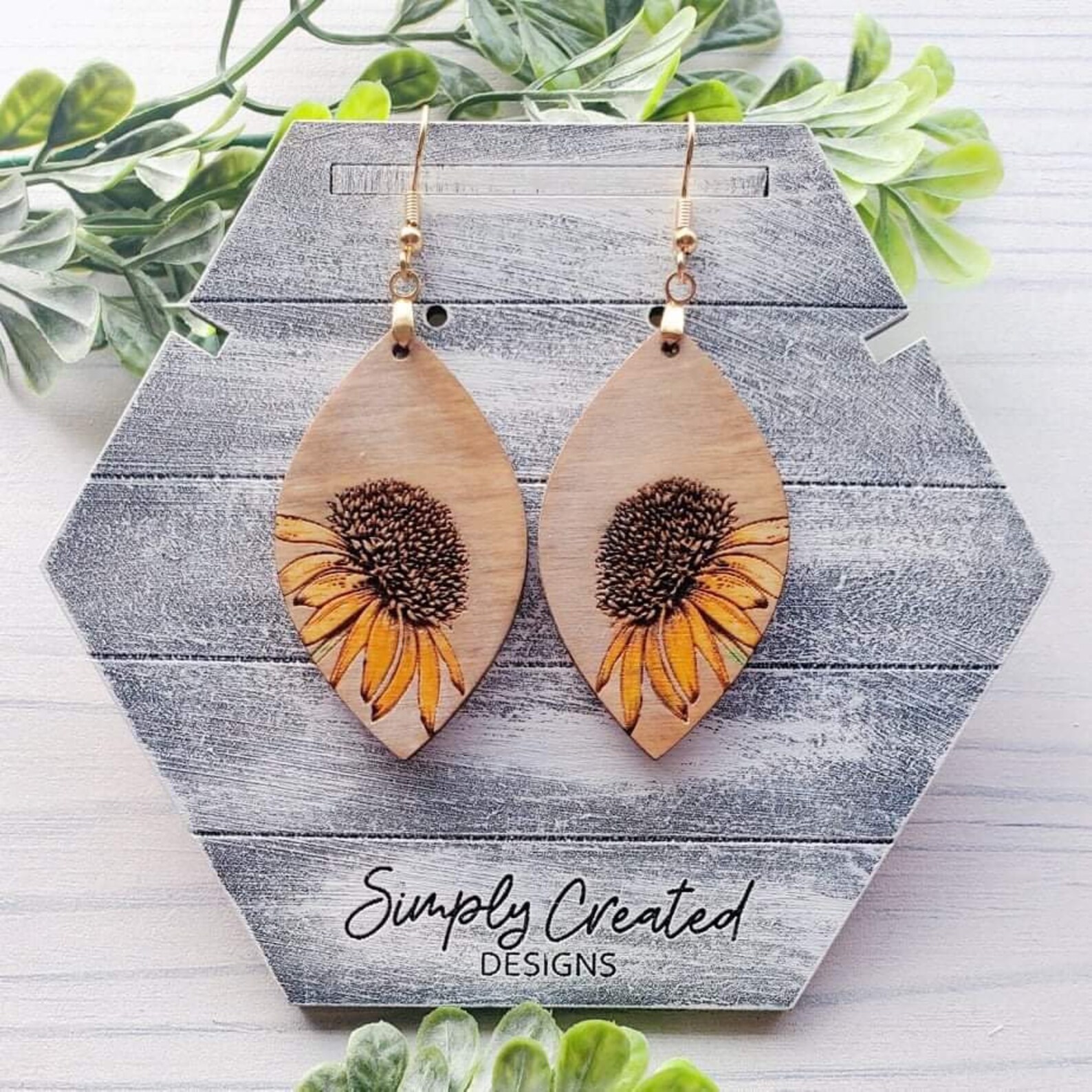 Sunflower Center Floral Laser Engraved Earring Digital - Etsy