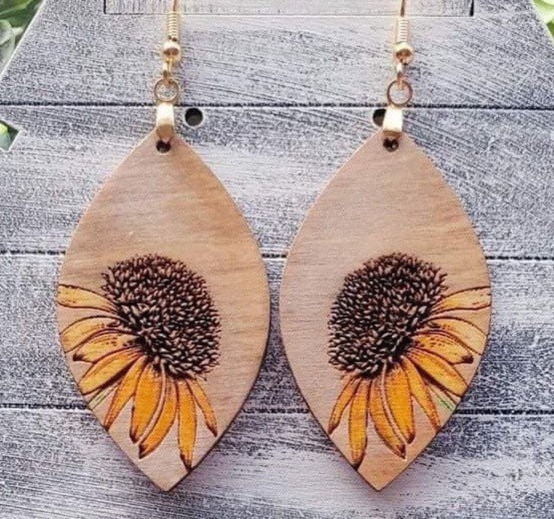 Sunflower Center Floral Laser Engraved Earring Digital - Etsy
