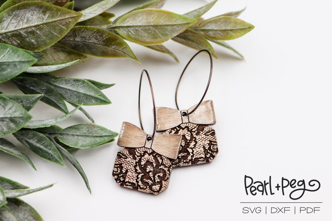 Dainty Bow With Lace and Stud Option Laser Engraved Earrings Digital ...