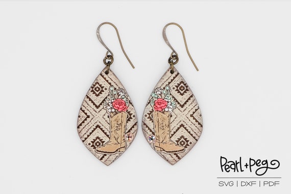 Aztec Grunge Floral Boot Laser Engraved Earrings Digital - Etsy