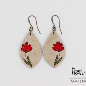 Flowy Flower Drop Laser Engraved Earrings Digital Download - Etsy