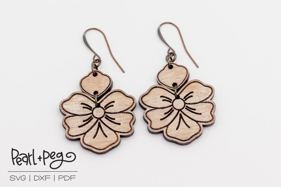 Floral Inset 2 Part Blossom Laser Engraved Earrings Digital Download - Etsy