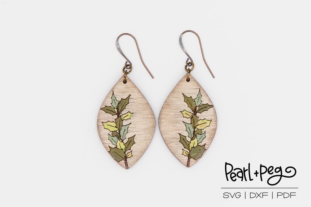 Mistletoe Sprout Laser Engraved Earrings Digital Download - Etsy