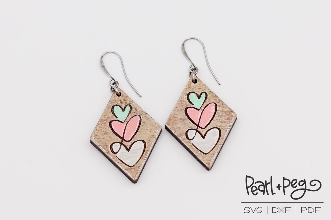 Diamond Stacked Hearts Laser Engraved Earrings Digital Download - Etsy
