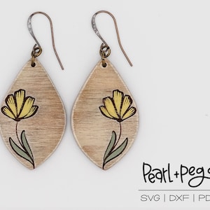 Flowy Flower Drop Laser Engraved Earrings Digital Download - Etsy