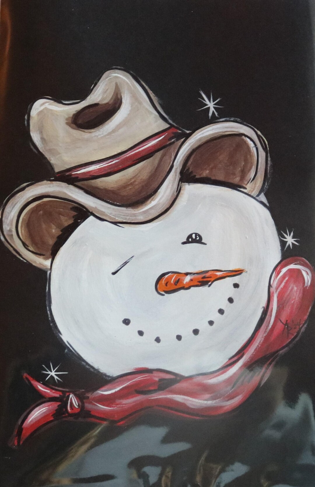 Cowboy Snowman Christmas Card - Acrylic Hand Painted 5.5x8.5 Card - Etsy