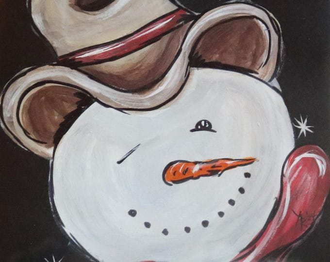 Cowboy Snowman Christmas Card - Acrylic Hand Painted 5.5x8.5 Card - Etsy