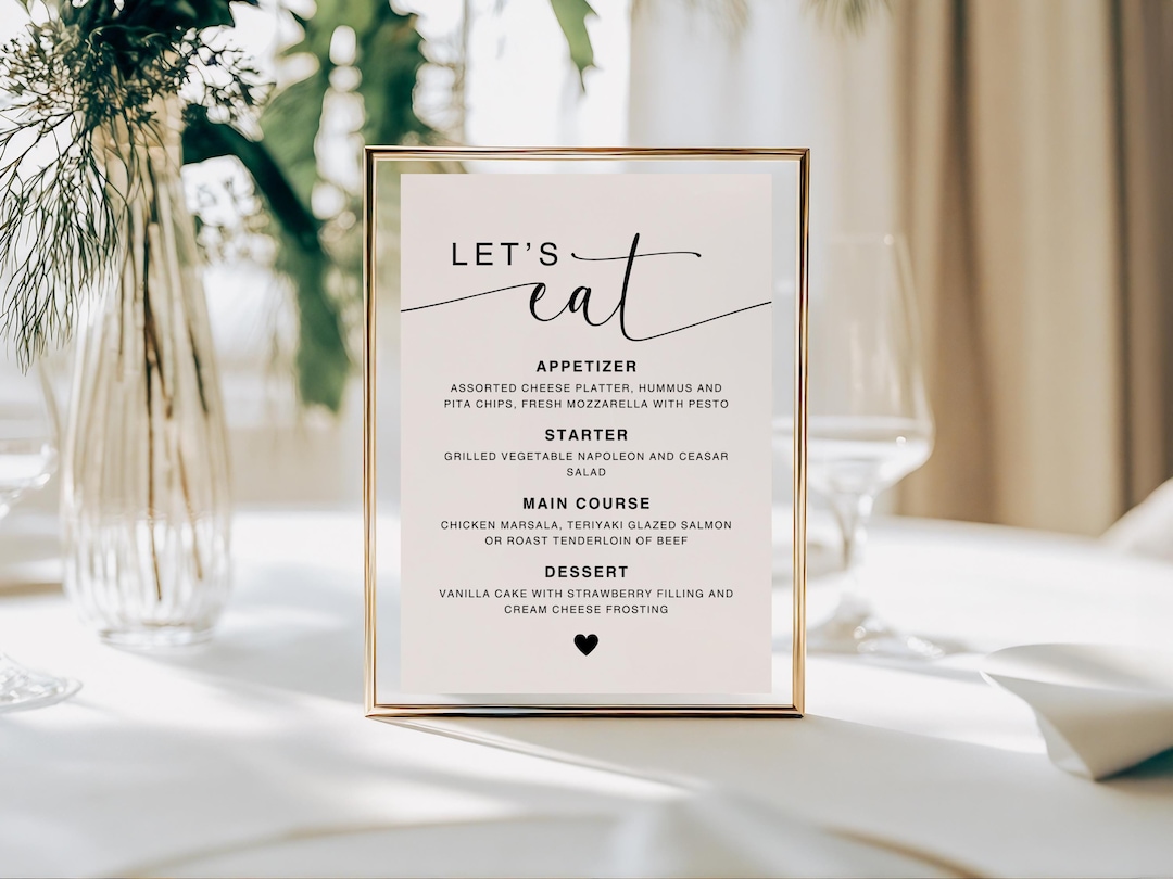 Let's Eat Modern Wedding Dinner Menu Sign | Printable, Editable ...