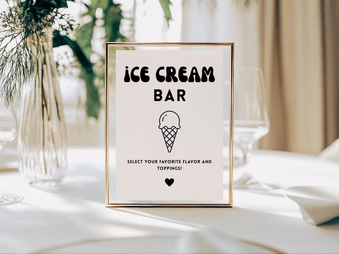 Ice Cream Bar Retro Table Sign | Printable, Editable | Wedding Ice ...