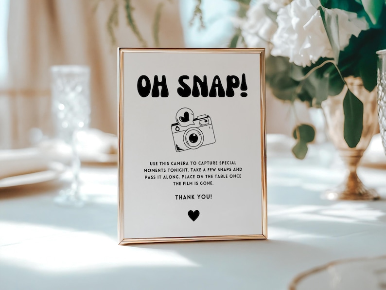 Oh Snap Disposable Camera Retro Wedding Sign | Printable, Editable ...