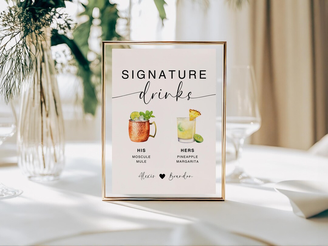 Signature Drink Modern Wedding Sign | Printable Editable | Wedding ...