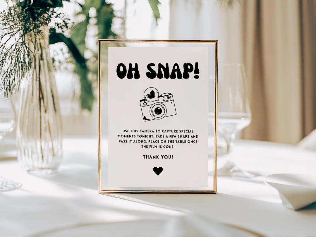 Oh Snap Disposable Camera Retro Wedding Sign | Printable, Editable ...