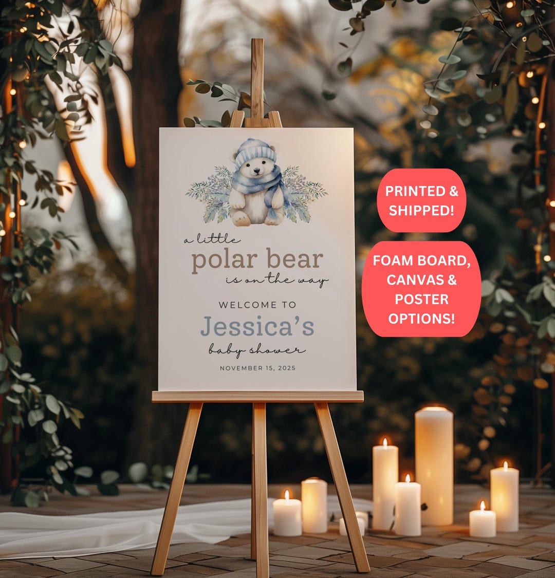A Little Polar Bear is on the Way Baby Shower Sign | Winter Baby Shower ...