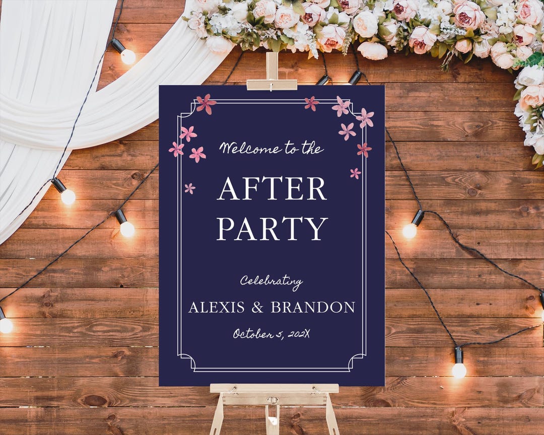 Navy After Party Welcome Sign | Welcome After Party | Navy Blue Floral ...