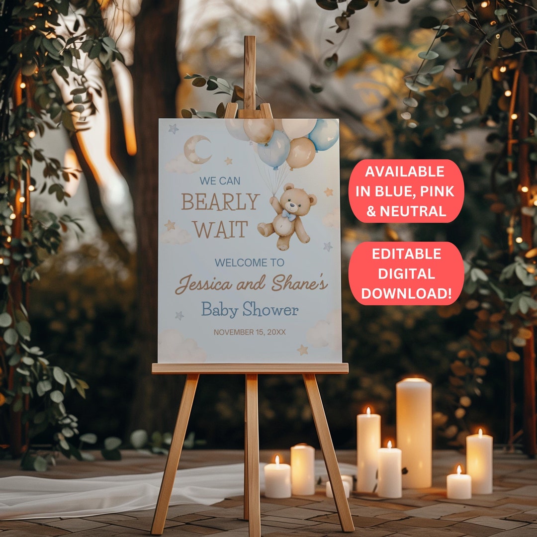 We Can Bearly Wait Baby Shower Welcome Sign | Teddy Bear Themed Shower ...