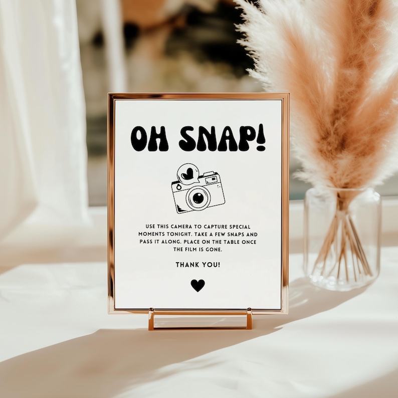 Oh Snap Disposable Camera Retro Wedding Sign | Printable, Editable ...