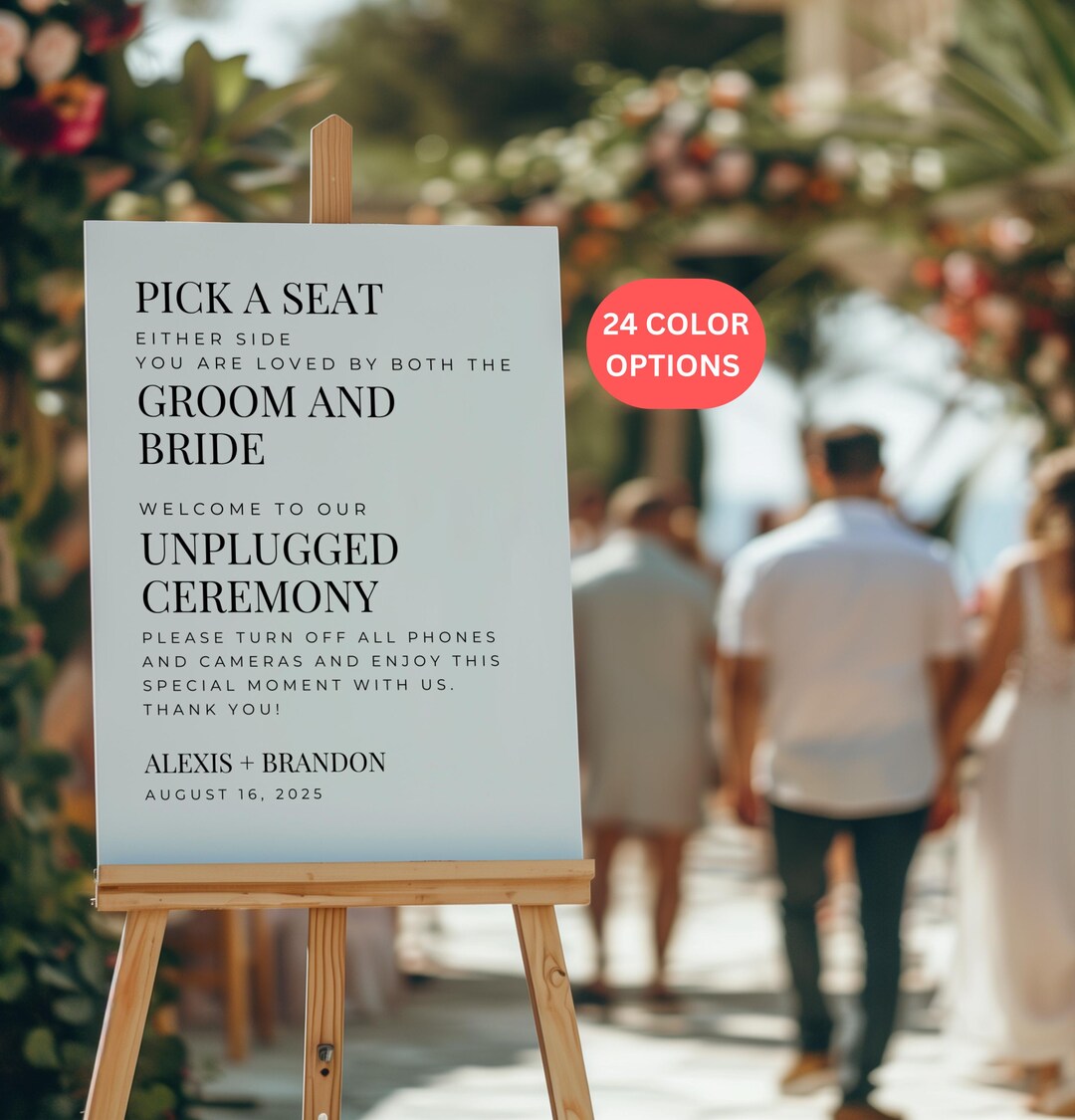 Pick a Seat Not a Side Wedding Sign | Unplugged Ceremony Wedding Sign ...