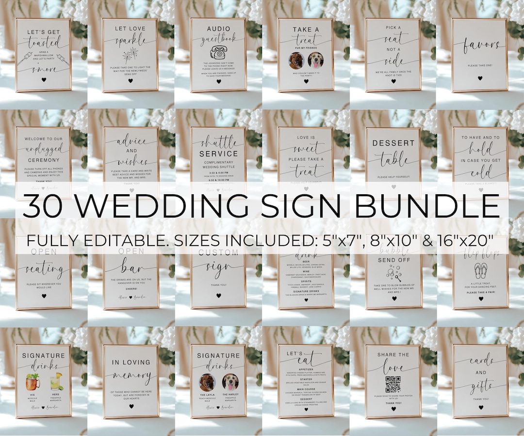 Modern Wedding Sign Bundle | 30 Wedding Table Signs | Unplugged ...