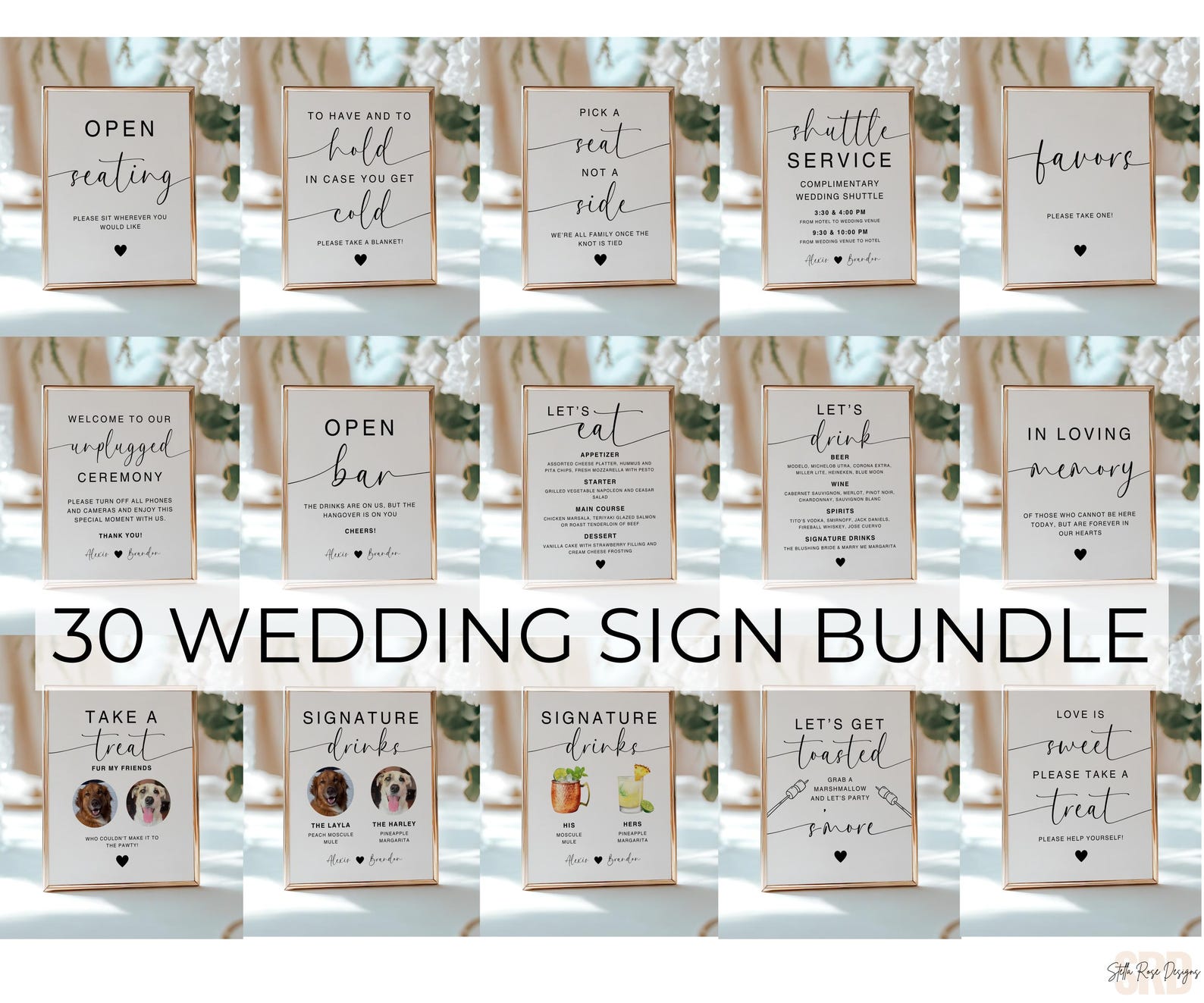 Modern Wedding Sign Bundle | 30 Wedding Table Signs | Unplugged ...