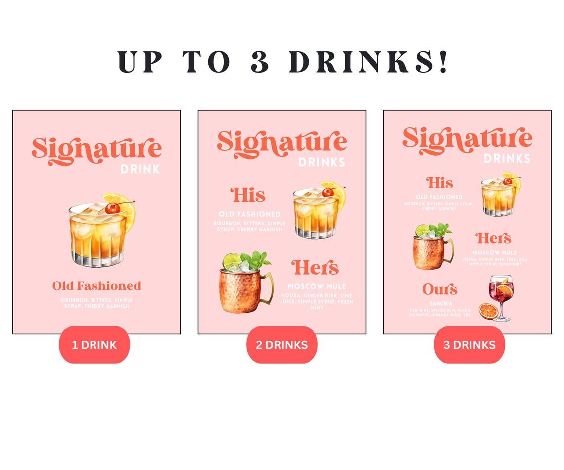 Retro Signature Drink Sign | Signature Cocktail Sign | Single Signature ...