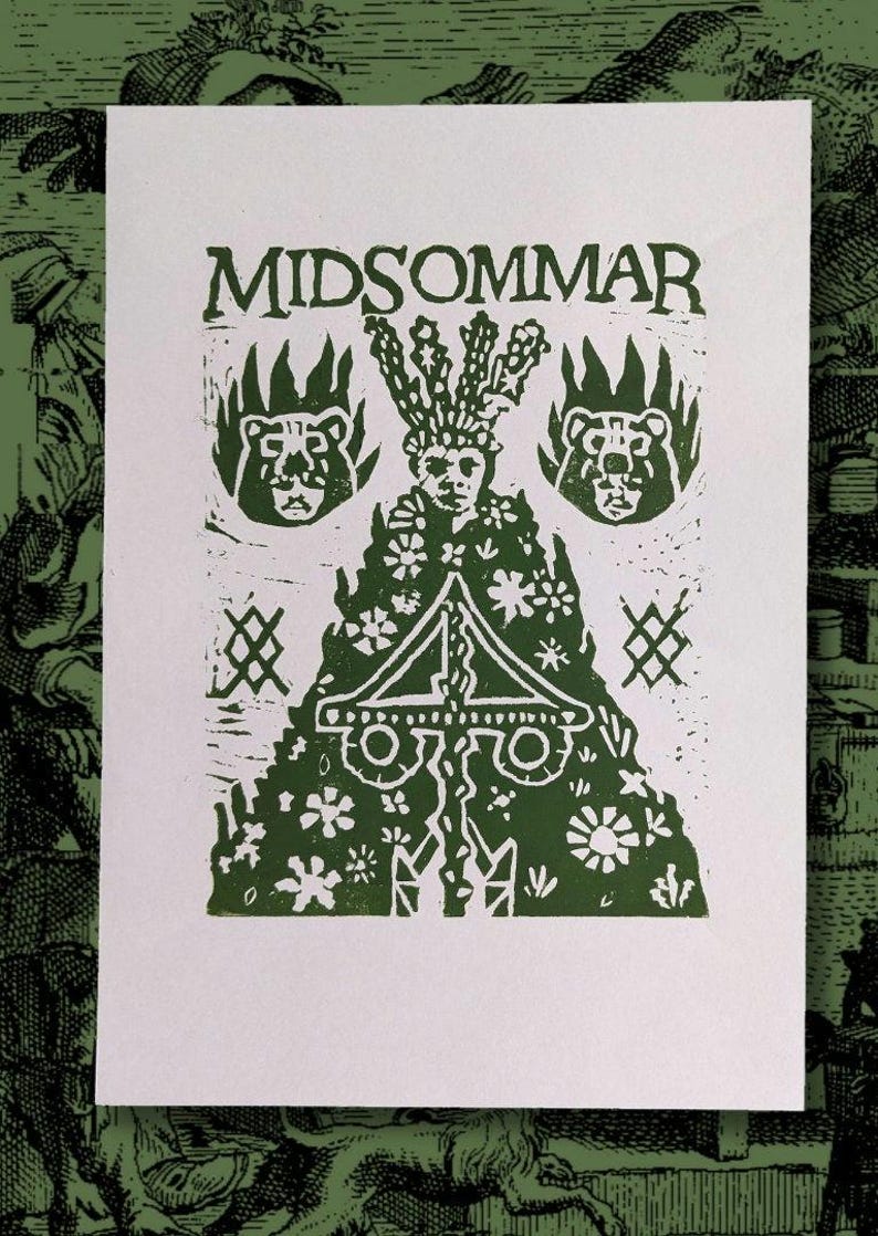 Midsommar A4 Lino-print / Folk Horror Cottage Fairy A24 Movie Thriller ...