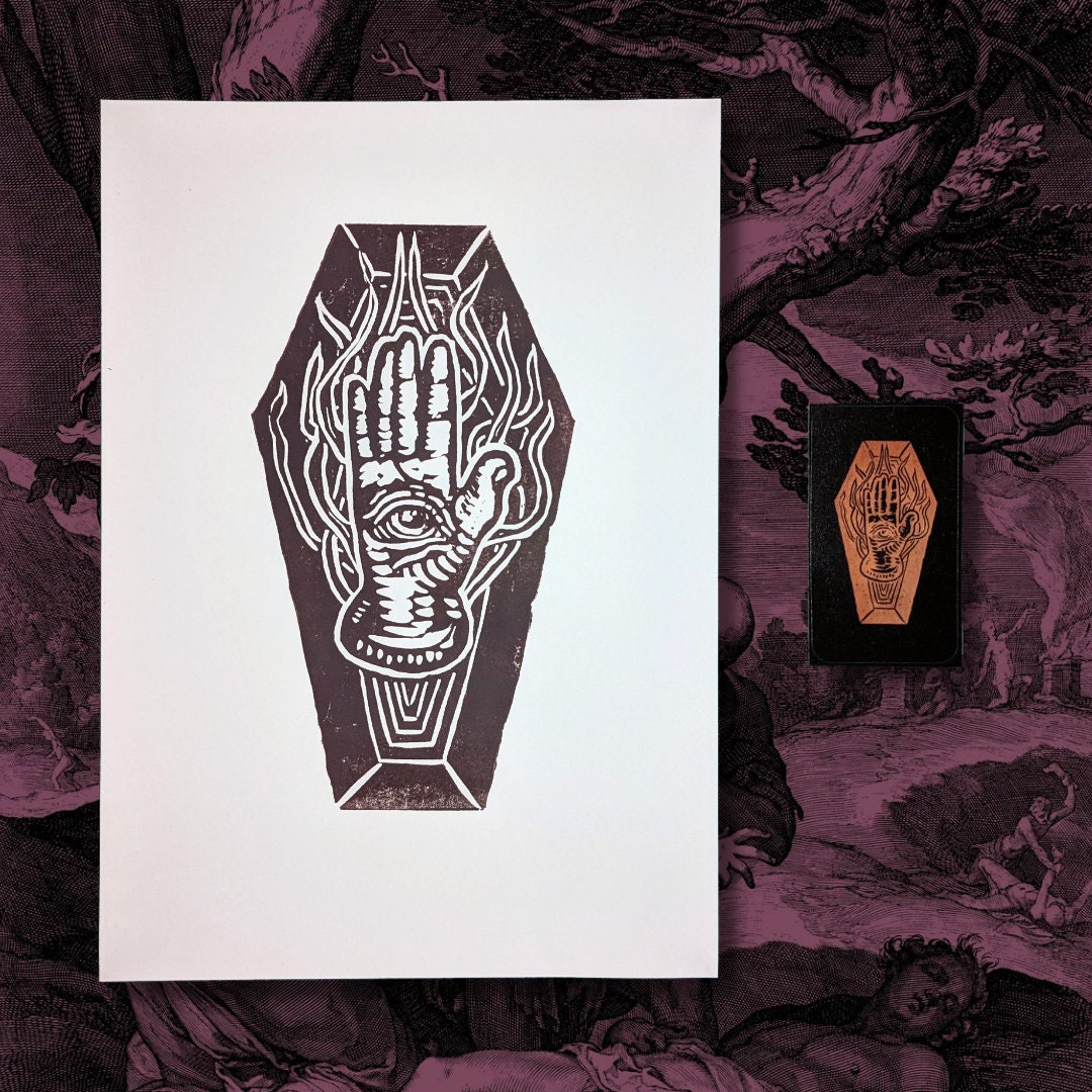 Dead Hand A4 Lino-print and Sticker /folk Horror Cottage Fairy Lore ...