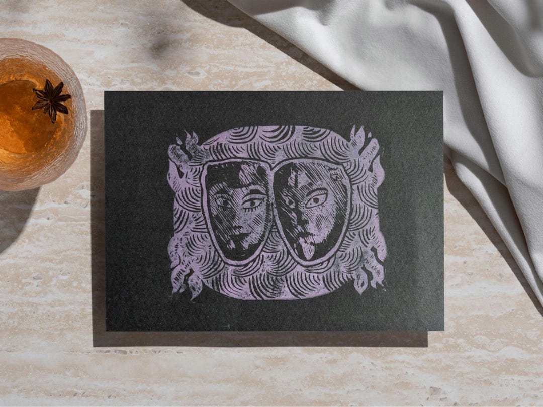 Otomi Masks A4 Lino-print and Sticker /folk Horror Cottage Fairy Nature ...