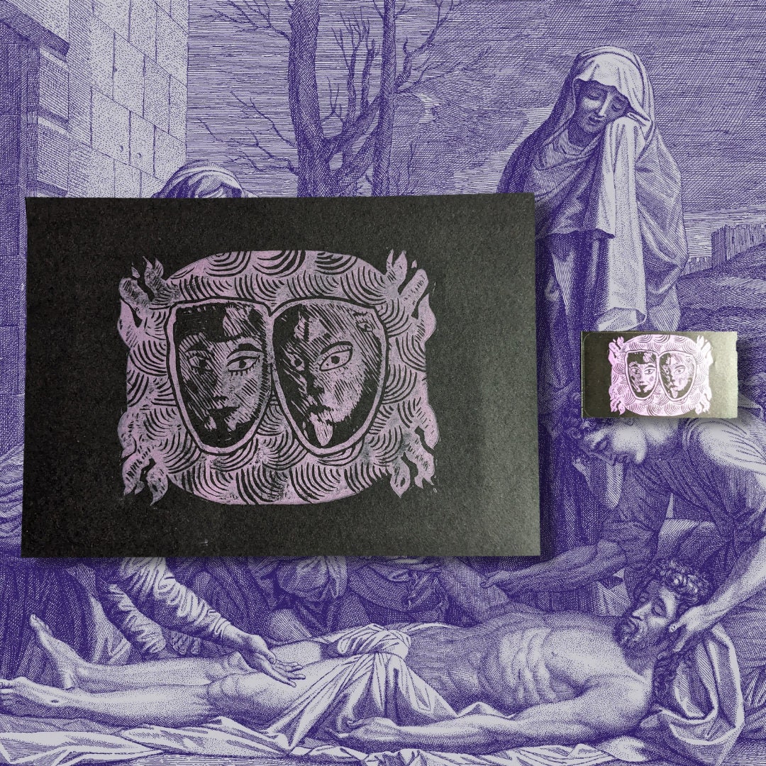 Otomi Masks A4 Lino-print and Sticker /folk Horror Cottage Fairy Nature ...