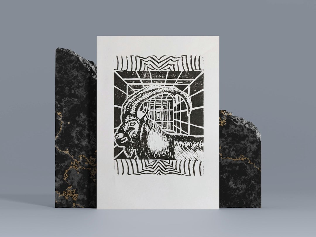Trapped Ibex A4 Lino-print and Sticker /folk Horror Cottage Fairy ...