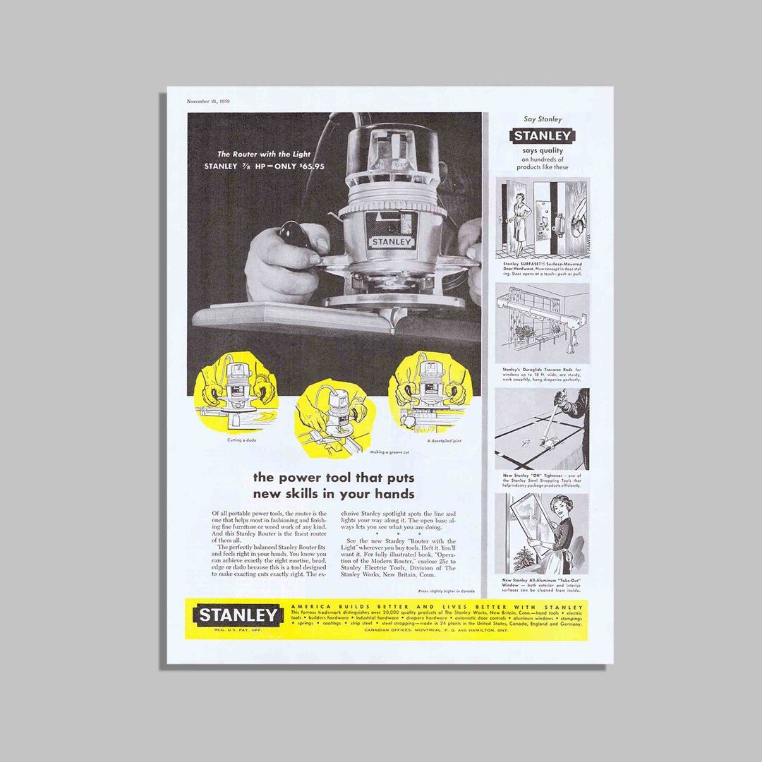 Vintage Stanley Power Tools Advertisement 1959 - Original Print Ad ...
