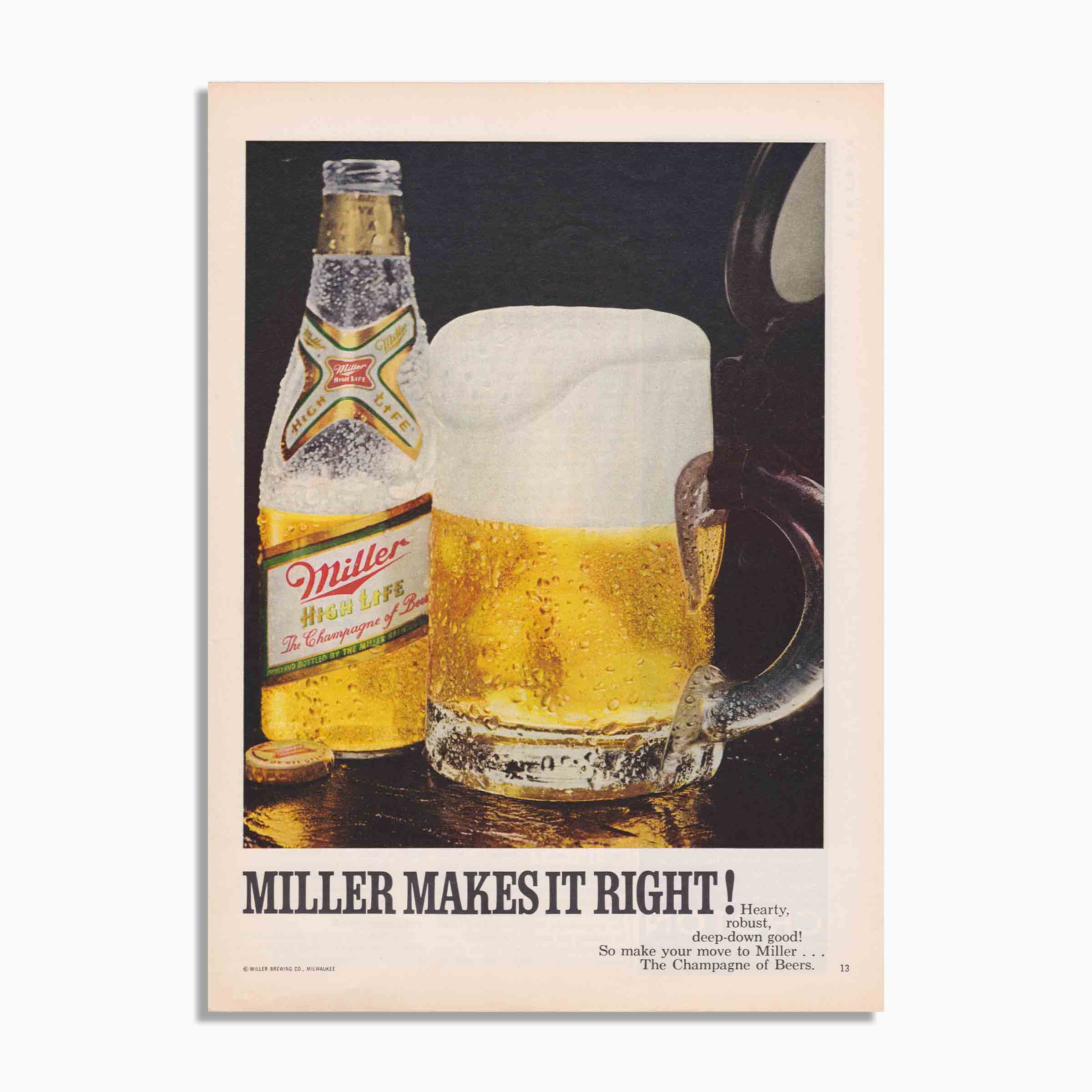 Vintage Miller High Life Beer Advertisement - Original Print Ad 1970s ...