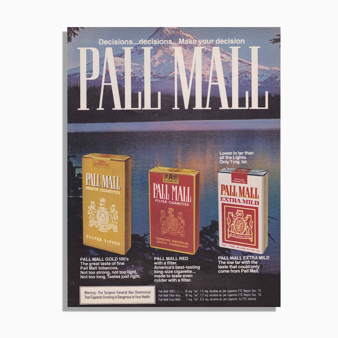 Vintage Pall Mall Cigarettes Advertisement - Original Print Ad 1977 ...