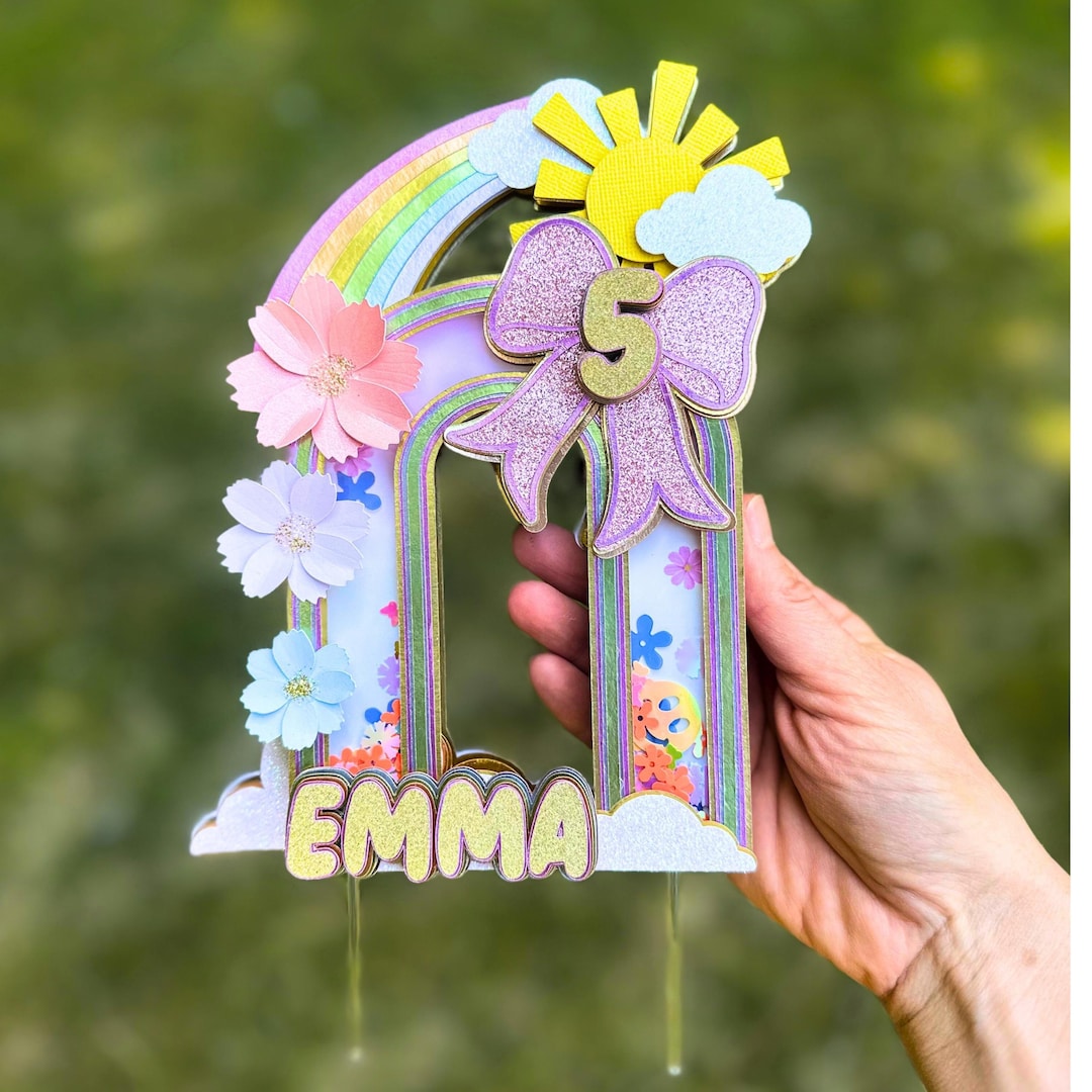 Rainbow Floral Cake Topper, Custom Cake Topper, Birthday Cake Topper ...