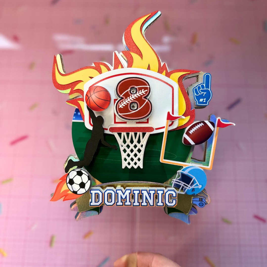 Sports Birthday Cake Topper: Personalized Basketball Football Soccer ...