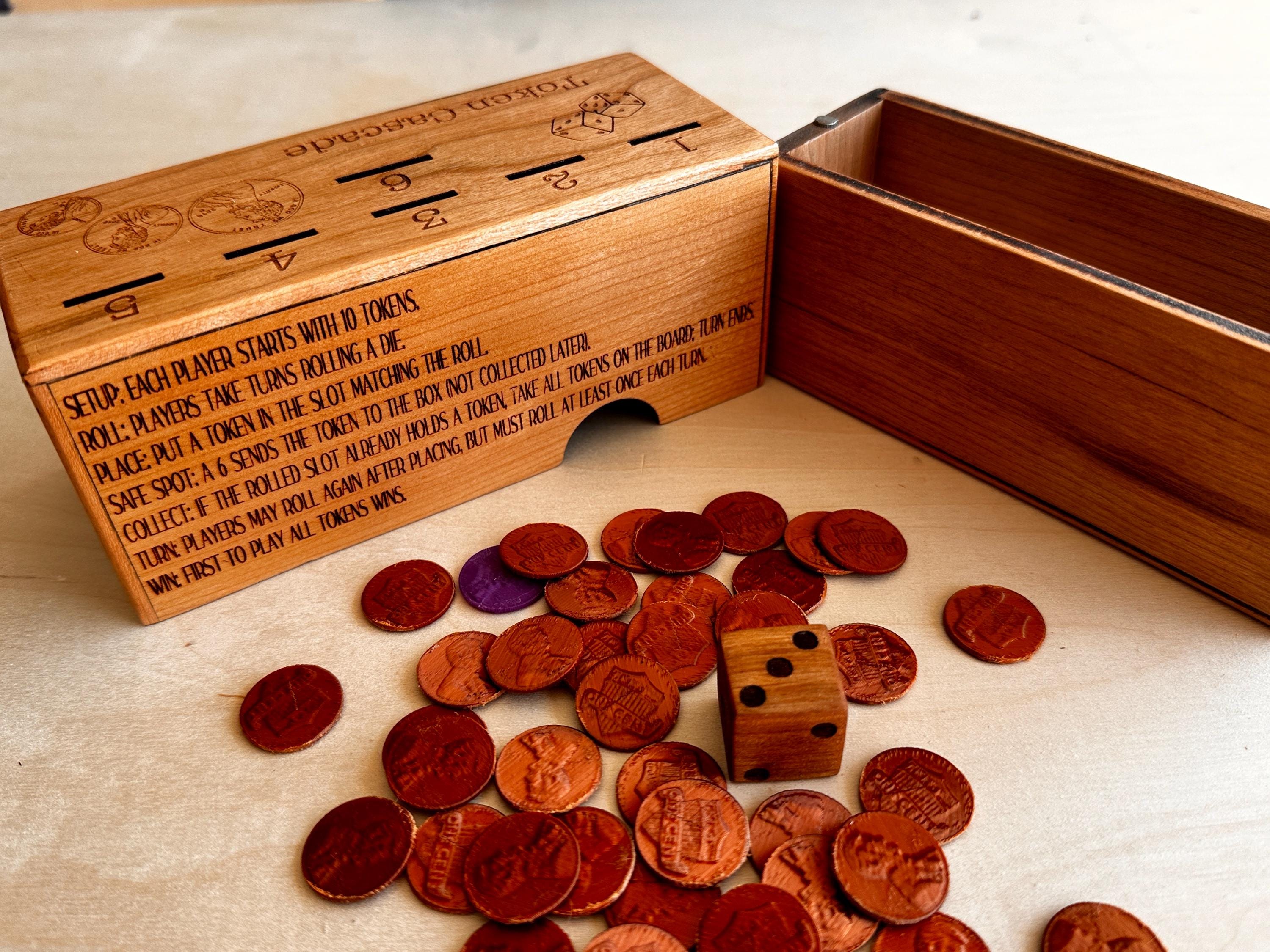 Handmade Hardwood Dice Penny Game: Family Night Token Cascade Dice and ...