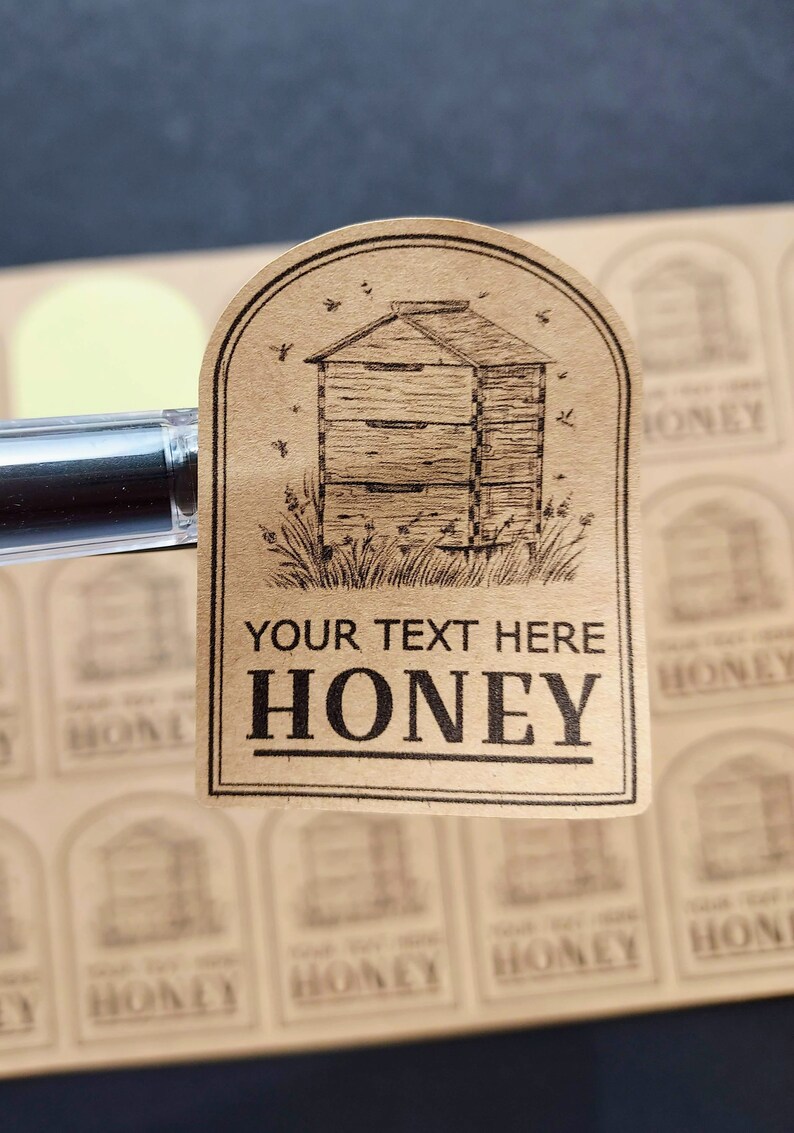 Custom Honey Jar Labels. Personalised Text. Printed Onto Rustic Kraft ...