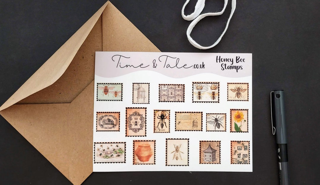 Vintage Style Honey Bee Sticker Stamps. Decorative Stamps for Envelopes ...