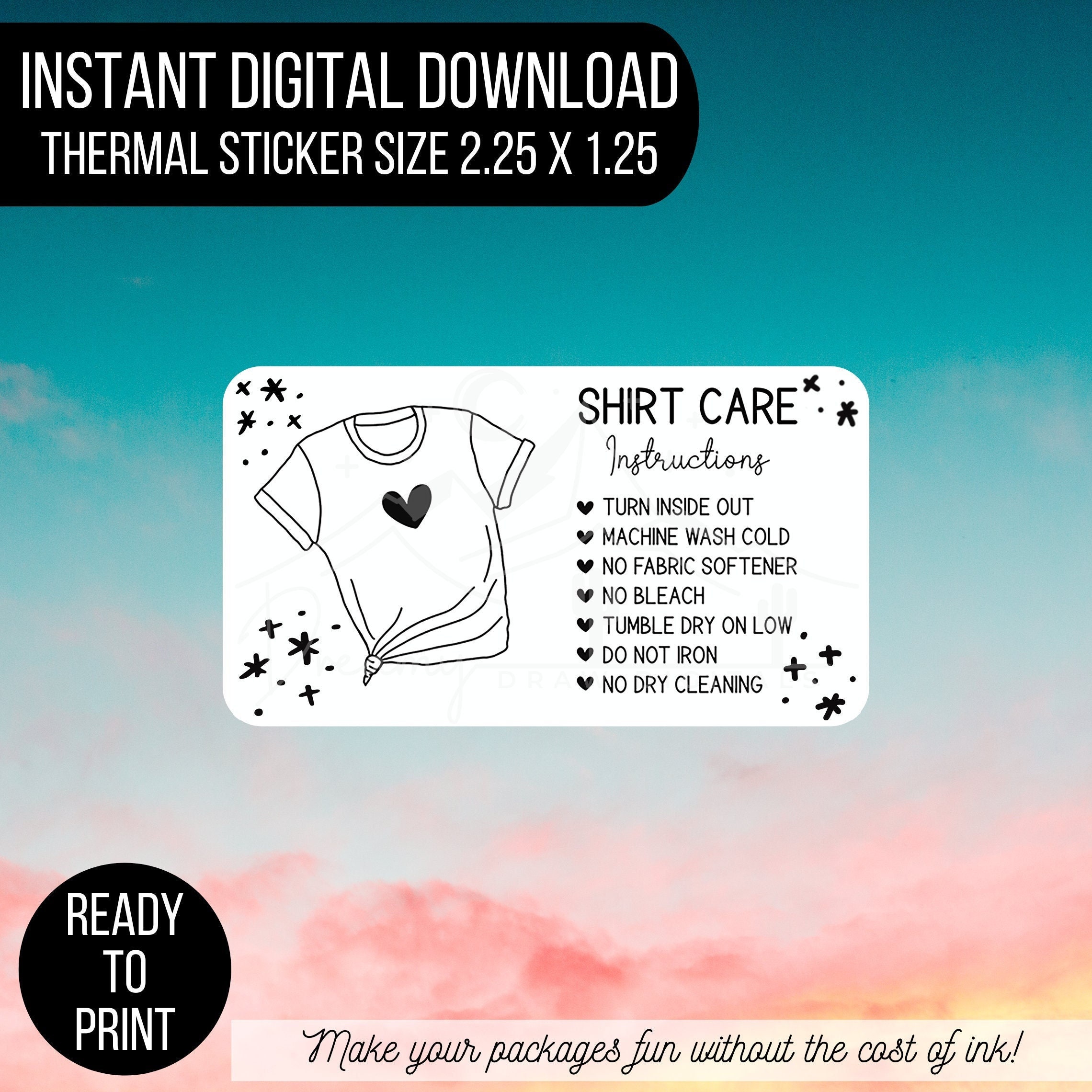 Shirt Care Thermal PNG Download Packaging Stickers Small Business ...